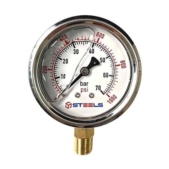Manômetro Vertical Com Glicerina 1000 Psi 1/4 Npt 63 Mm Inox - Steels - Manômetro - Magazine Luiza