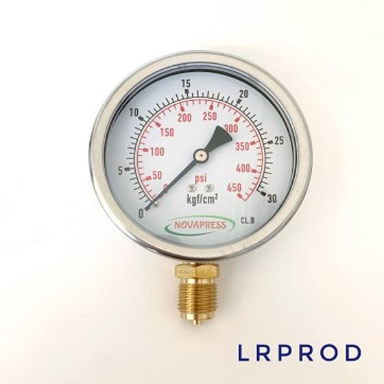 Manômetro vertical - diam.100mm (4") com escala de 0-30 Kgf/cm2 x 450 Psi Com Glicerina - LRPROD ...