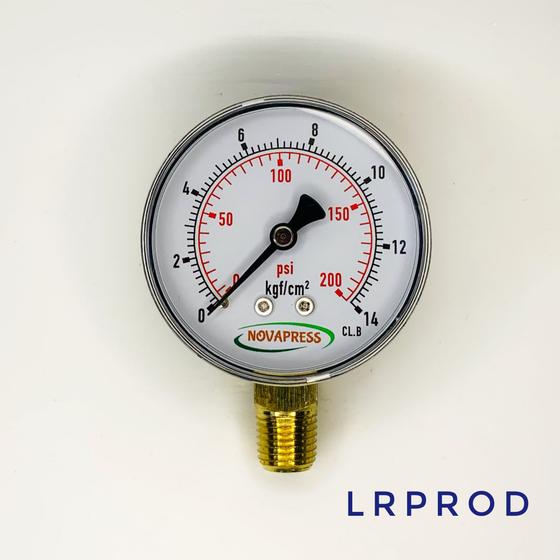 Manômetro vertical - Diam.63mm (2.1/2” ) com escala de 0-14 KGF/CM2 x 200 PSI - NOVAPRESS ...