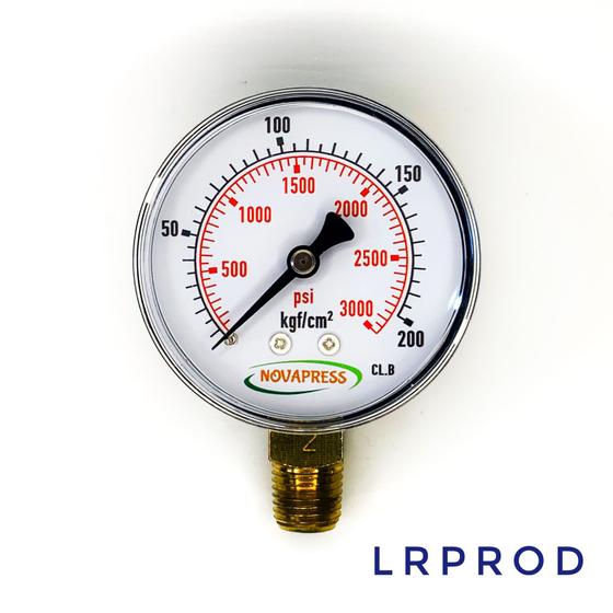 Manômetro vertical - diam.63mm (2.1/2” ) com escala de 0-200 KGF/CM2 x 3000 PSI - NOVAPRESS ...