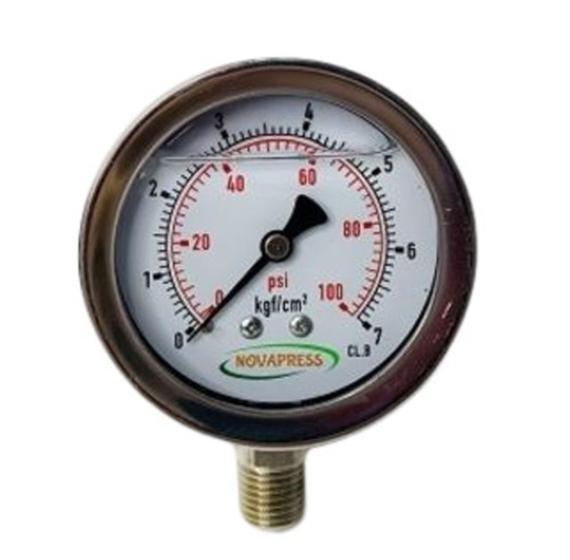 Manômetro vertical - Diam.63mm (2.1/2 ) com escala de 0-7 Kgf/cm2 X 100 ...