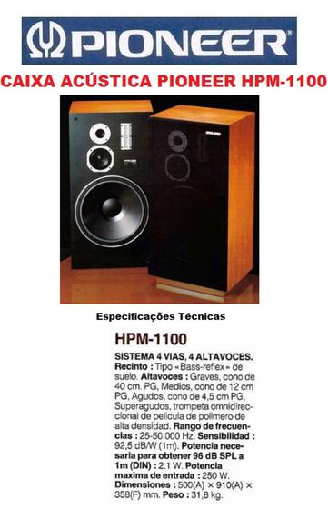 MANUAL, CATÁLOGO: CAIXA ACÚSTICA PIONEER HPM-1100 NOVO OKm P ...