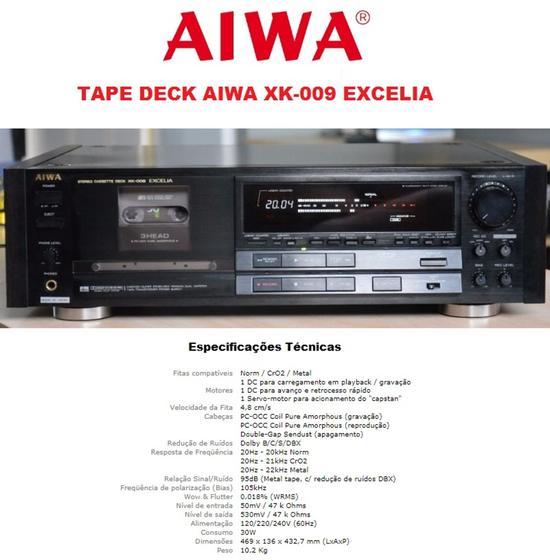 MANUAL, CATÁLOGO: TAPE DECK AIWA XK-009 EXCELIA NOVO OKm P ...
