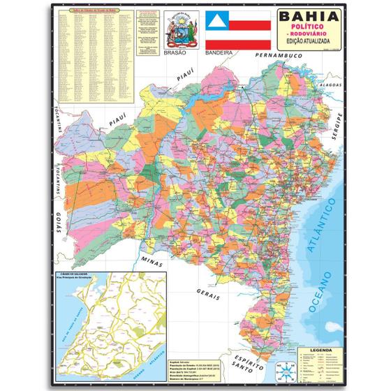 Mapa Da Bahia Politico Escolar Rodoviário Gigante Estado Dobrado ...