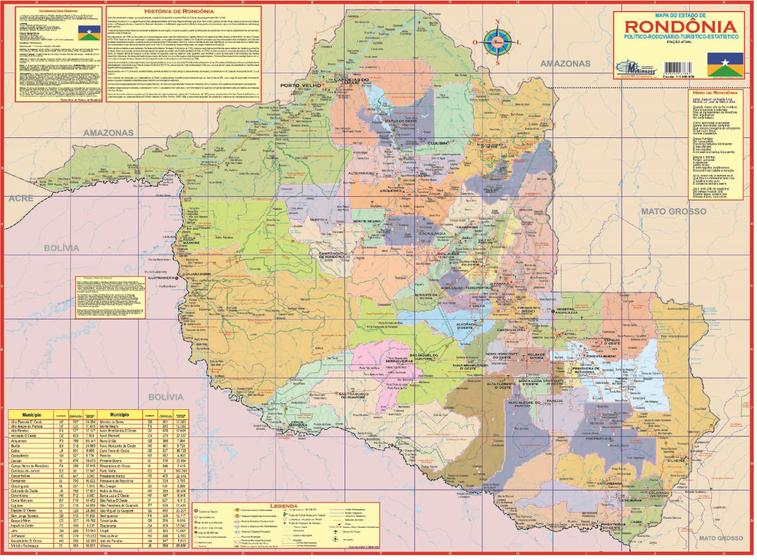 Mapa Estado Rondônia Político Escolar Poster Geográfico - For Sales ...