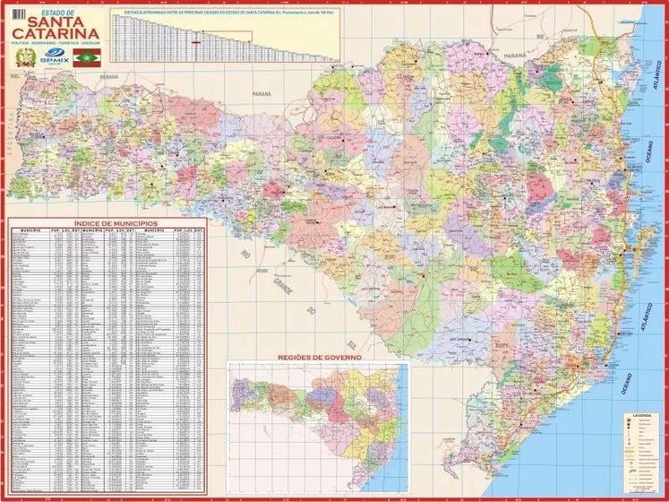 Mapa Geo Político Rodoviário Do Estado De Santa Catarina - 120 x 90 cm ...
