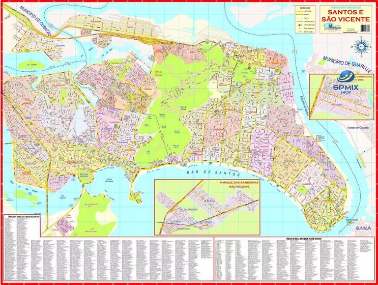 Mapa Gigante Cidade De Santos E São Vicente 120 x 90 cm Atualizado ...
