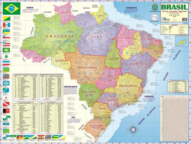 Mapa Laminado 120cm x 90 cm Brasil Político - Mega mapas - Mapas ...