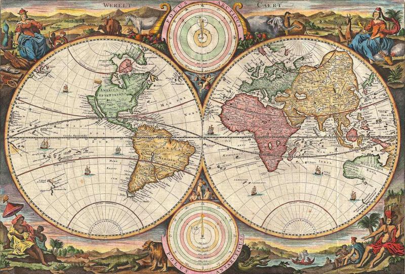 Mapa Mundi Antigo 1731 - Mapas - 60x89 - Tela Canvas Para Quadro - Santhatela - Quadro Canvas ...