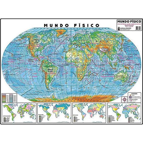 Mapa Mundi físico 90x120 Glomapas - Mapas - Magazine Luiza