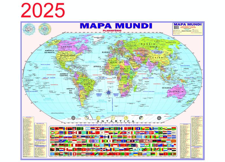 Mapa Mundi Politico Atualizado Mundo Planisferio - 120 X 90cm - SPM ...