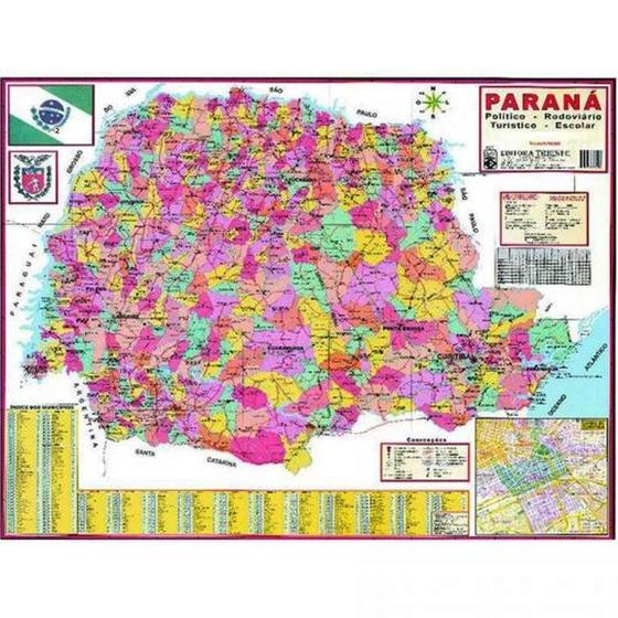 Mapa Paraná político rodoviário 90x120 Glomapas - Mapas - Magazine Luiza