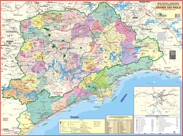 Mapa Político E Rodoviário Da Grande São Paulo E Baixada Santista ...