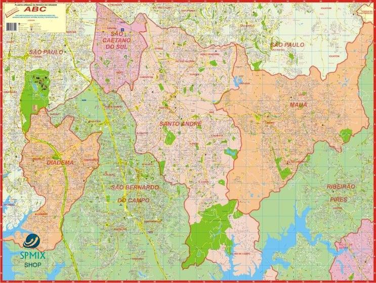 Mapa São Paulo Região ABC Edição Atualizada - 120x90 cm Gigante - SPMIX ...
