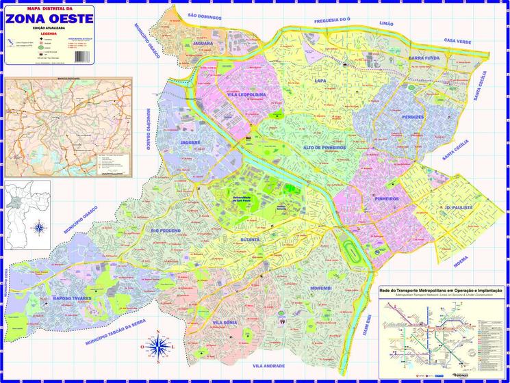 Mapa Zona Oeste Da Cidade São Paulo Planta Urbana 1,20x90 Cm - SPM ...