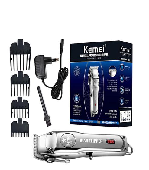 Máquina de Cabelereiro Profissional Sem Fio Barba, Cabelo e Bigode Kemei Prata 1996 - Máquina de ...