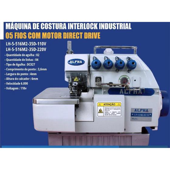 Máquina De Costura Interlock Industrial 05 Fios Com Motor Direct Drive ...