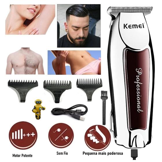 Maquininha Hair Clipper Cordless Acabamento Sem Fio Poderosa Kemei KM-9163 - Aparador de Pelos ...
