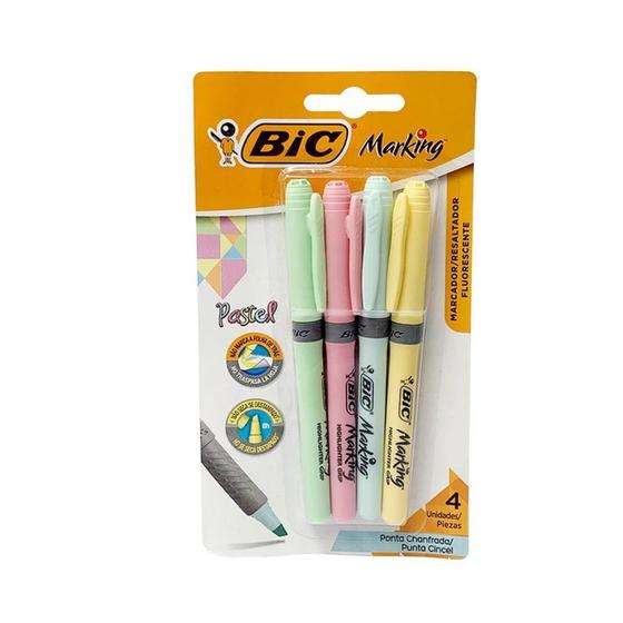 Marca texto cores pasteis e ponta chanfrada 4 unidades bic - Reval ...