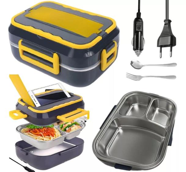 Marmita Elétrica Carro e Casa 220V e 12V Com Divisórias e Talher ...