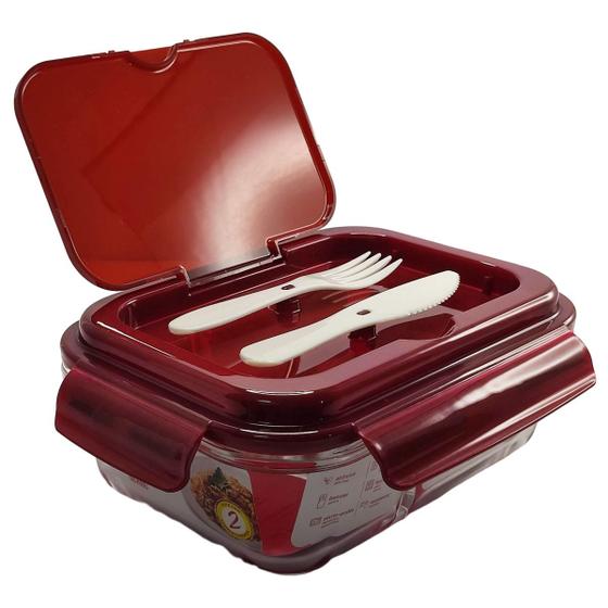 Marmita Vidro Micro-ondas 1L Retangular c/ Divisória Tampa Plástico ...