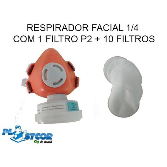 Máscara 1/4 Facial C/10 Filtros + 1 Mecânicos P2 Pff2 N95 - Plastcor ...