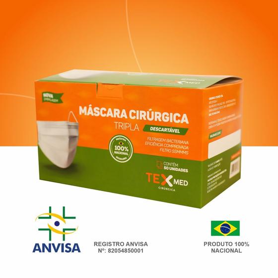 Máscara Cirúrgica Descartável Tripla - Texmed 50 Unidades - Máscara ...