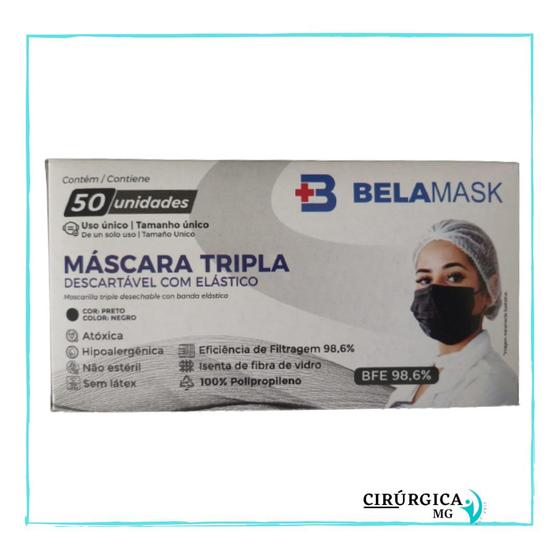 Máscara Descartável Cirúrgica Tripla - Anvisa - Preta - Belamask ...