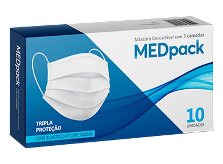 Máscara descartável hospitalar MEDpack com 3 camadas caixa 10 unidades - Máscara Facial ...