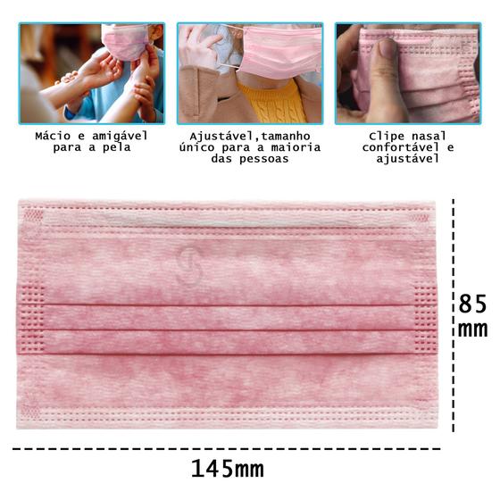 Máscara Descartável Rosa Tripla Camada Cx 50 Unid Infantil - Protector ...