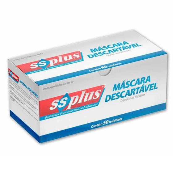Máscara Descartável Tripla Branca Ssplus Com 50 Unidades QLB - Máscara ...