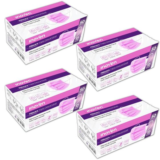 Mascara Tripla Descartável Rosa Inoven 200 Unidades - Máscara Facial ...