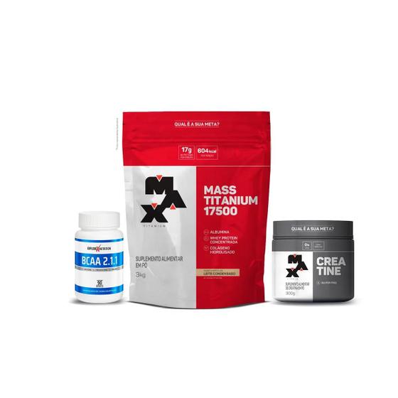 Mass Titanium 17500 3Kg + Explode Bcaa 2:1:1 + Creatina 300g - Max ...