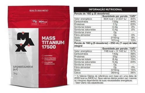 Mass Titanium 17500 - 3kg Refil Morango - Max Titanium - Hipercalórico ...