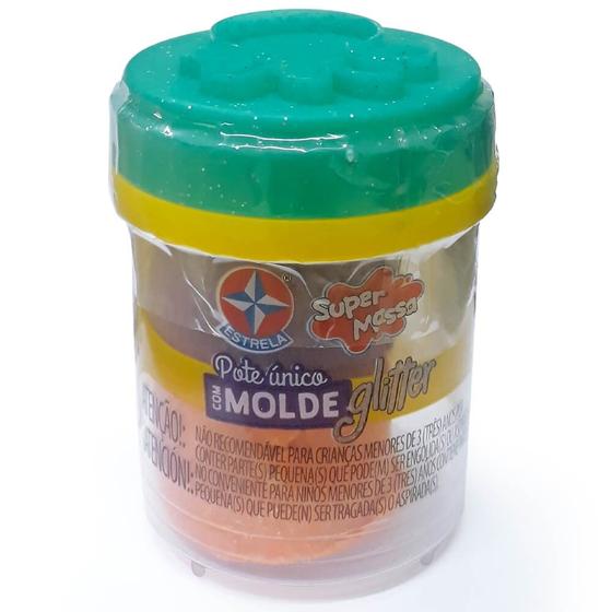 Massa de modelar pote unitario com duas cores com glitter e um molde ...