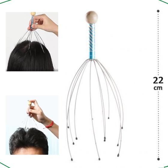 Massageador De Cabeca Manual Anti Estresse Para Relaxar Com 12 Hastes