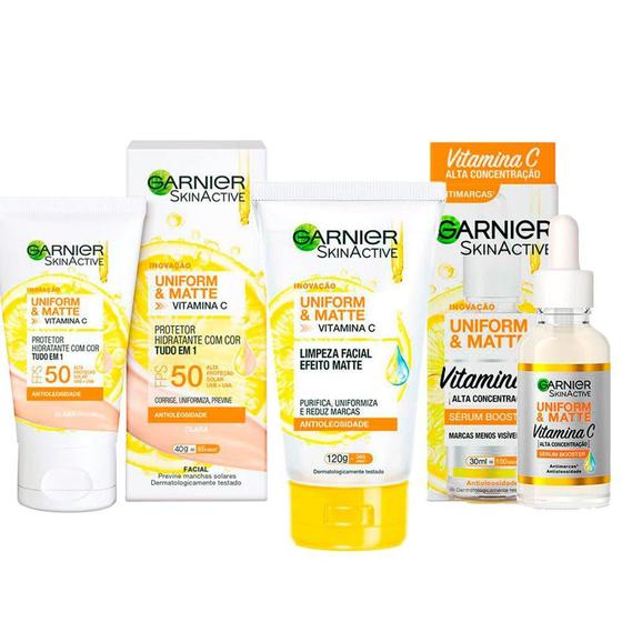 Matte Vitamina C Kit Sérum Facial + Gel de Limpeza + Protetor Solar ...