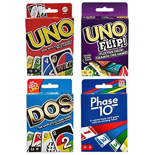 Mattel Family Card Game Variety Pack - Pacote de 4 Cartas - Uno, Dos ...