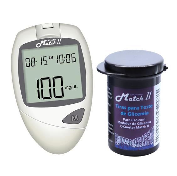 Medidor de Glicose Diabete Digital Ok Meter + Tiras Reagentes c/ 50 ...