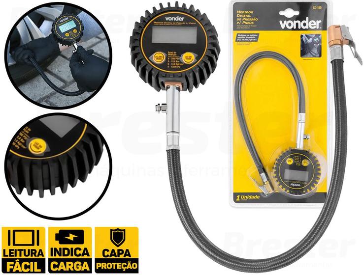Medidor Digital De Pressão P/ Pneus 200 Psi 13,8 Bar Vonder - Medidor de Pressão para Pneus ...