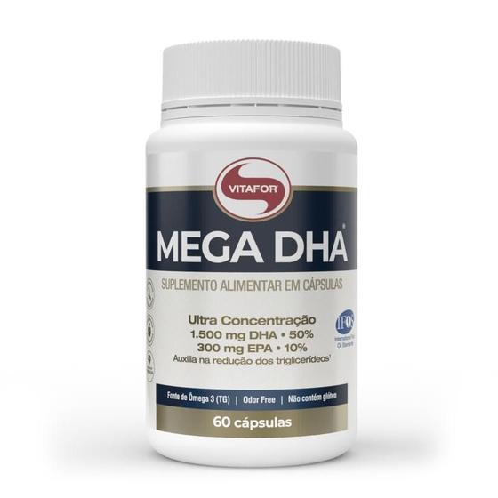 Mega DHA Vitafor 1000mg - 60 Cápsulas Suplemento de Ômega-3 Premium - Ômega 3 / Óleo de Peixe ...