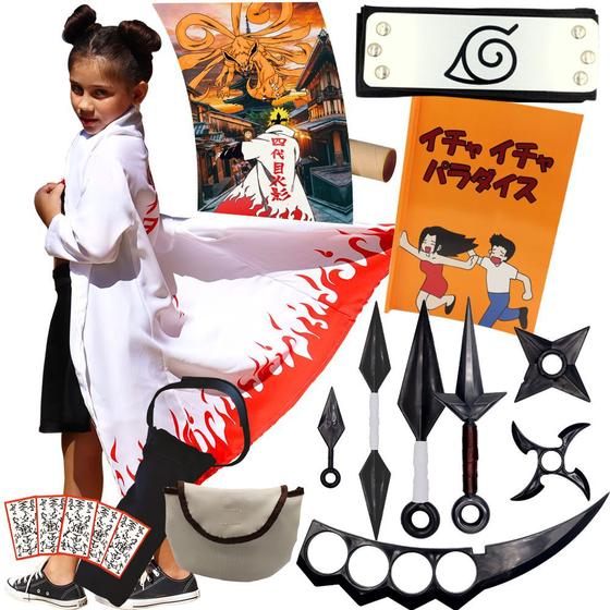 Mega Kit Minato Infantil c/Manto Hokage + 12pçs Anime Naruto - Kits ...