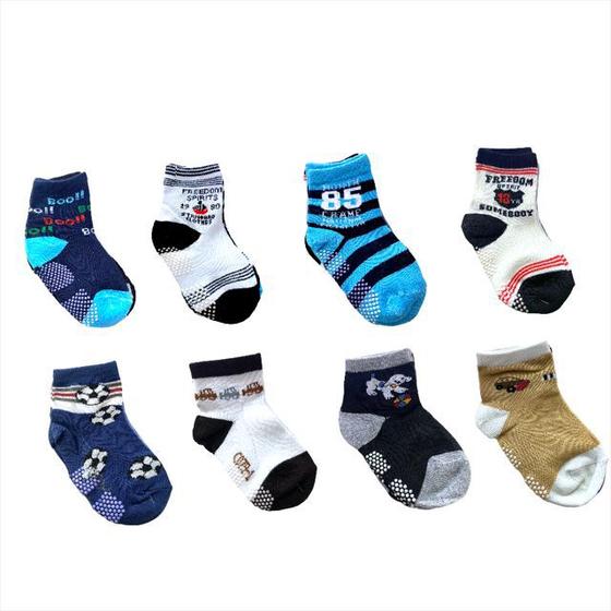 Meia Infantil Criança Menino Boy 2-4 Anos Antiderrapante Kit 12 Pares ...