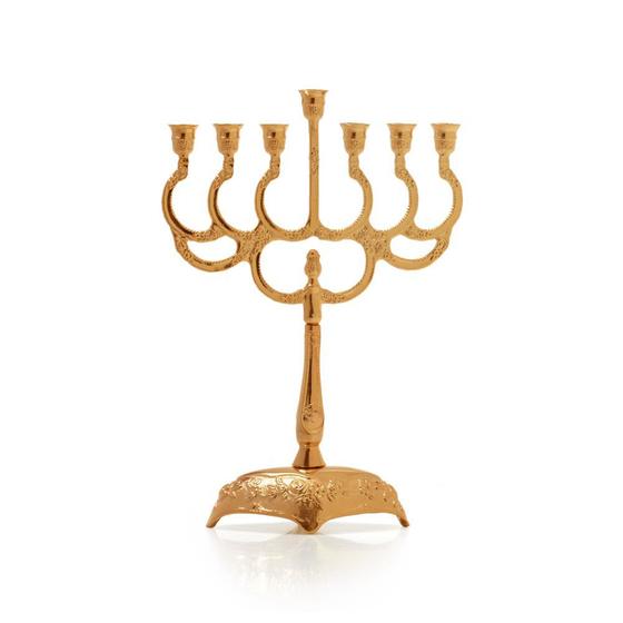 Menorah candelabro judaico folheado a ouro 16 cm - Shemesh - Castiçal ...