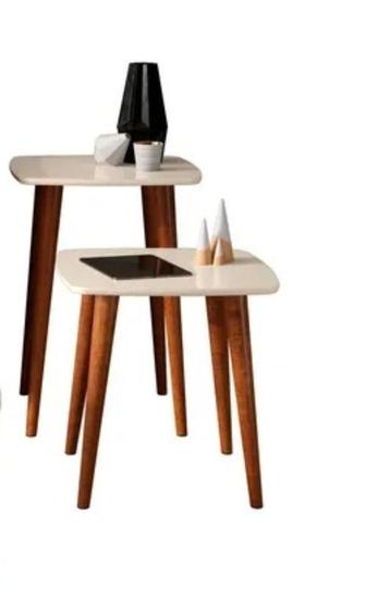 Mesa Apoio Lateral Modelo Luna Retro Tampo Quadrado Pés Palito - Off ...