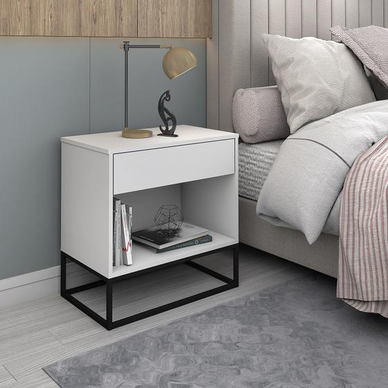 Mesa Cabeceira Estilo Industrial Branco Pés de Ferro Preto - Abra ...