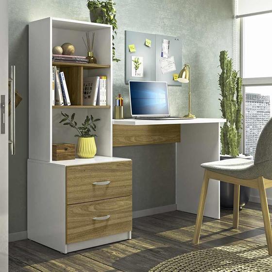 Mesa Com Estante Branco Nature Peternella - Estantes - Magazine Luiza