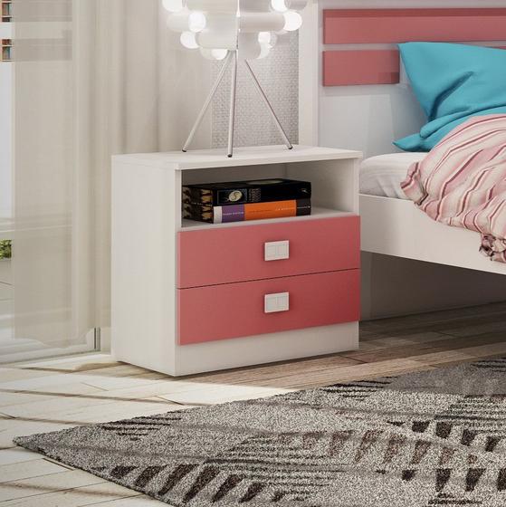 Mesa De Cabeceira Branca Com 2 Gavetas E Nicho Retangular - Móveis ...