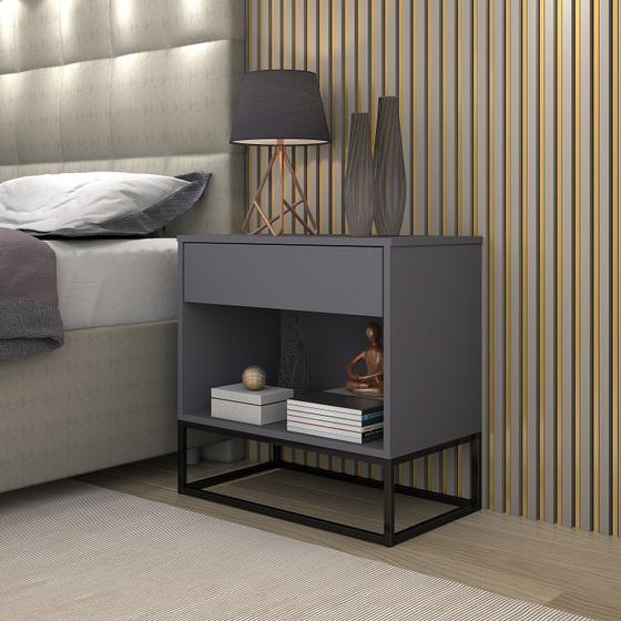 Mesa De Cabeceira Cinza Malta 45cm Base Em Ferro Preto - Abra Moveis ...