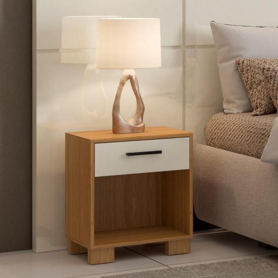 Mesa de Cabeceira Lateral Nicho Aberto 1 Gaveta Quarto Marrom Madeira ...